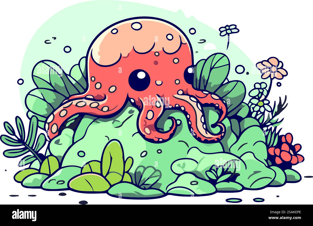 Octopus in the water. Vector illustration of a cartoon character Stock ...