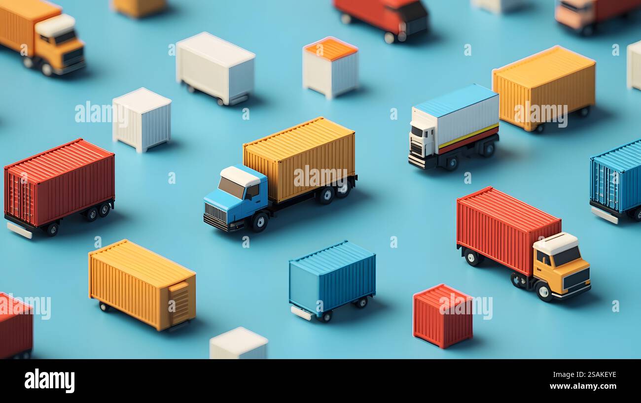 Simplified supply chain icons depict the intricate world of logistics,from freight ...