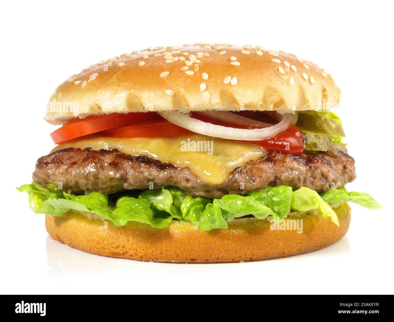 Grilled Cheeseburger on White Stock Photo - Alamy