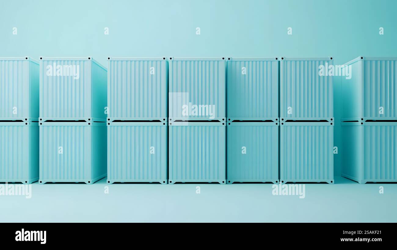 Organized grid layout of blue cargo containers in a minimalist 3D ...