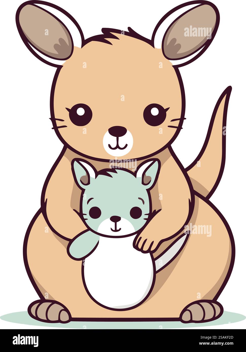 cute kangaroo and little cat cartoon vector illustration graphic design ...