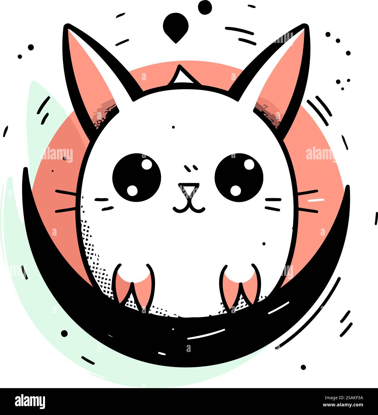 Cute cat in the moon. Hand drawn vector illustration in cartoon style ...