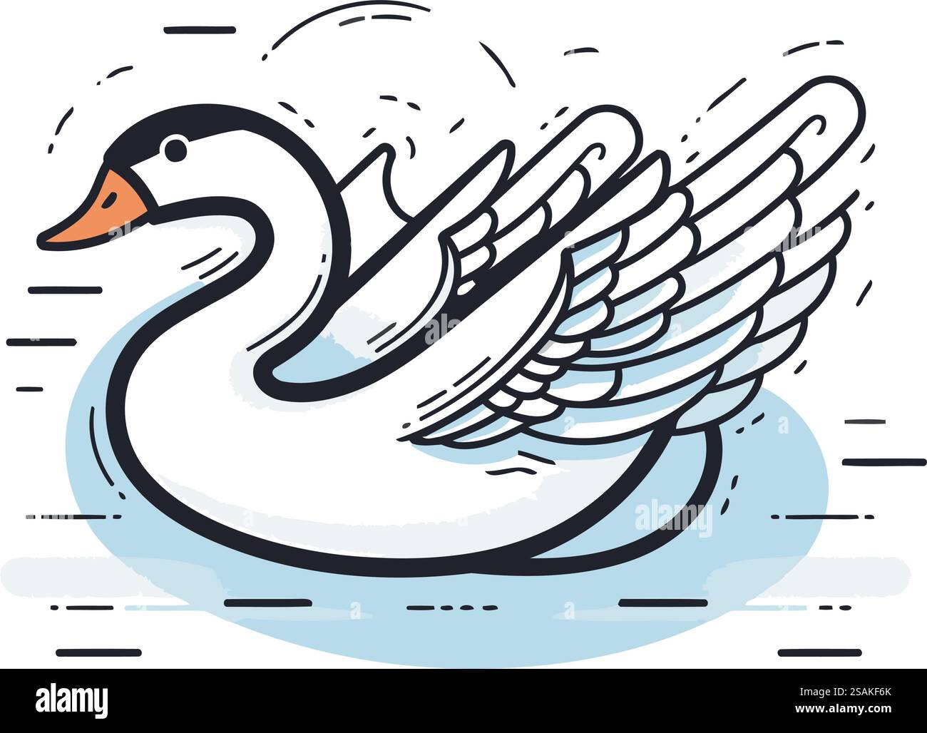 swan with wings on a white background. Vector illustration in the ...