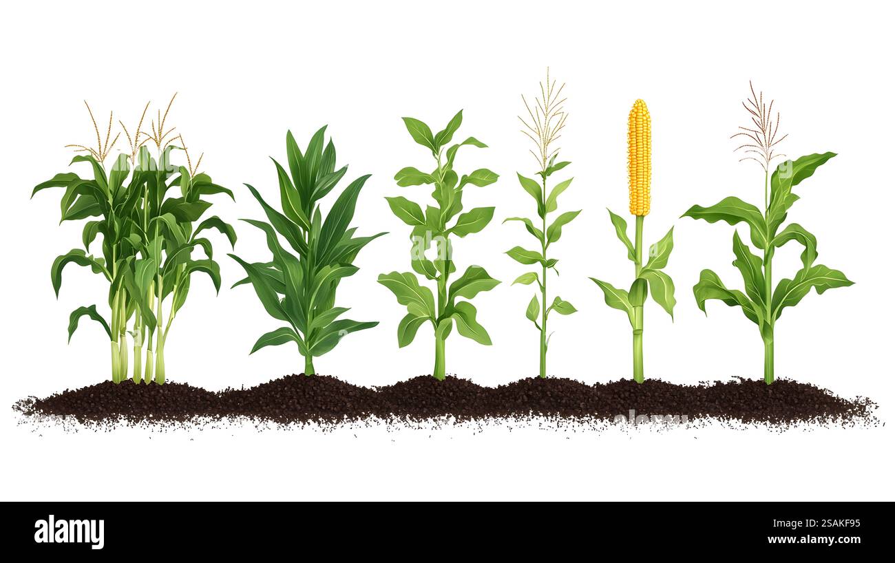 This detailed showcases the complete lifecycle of corn, from the initial planting of seeds ...
