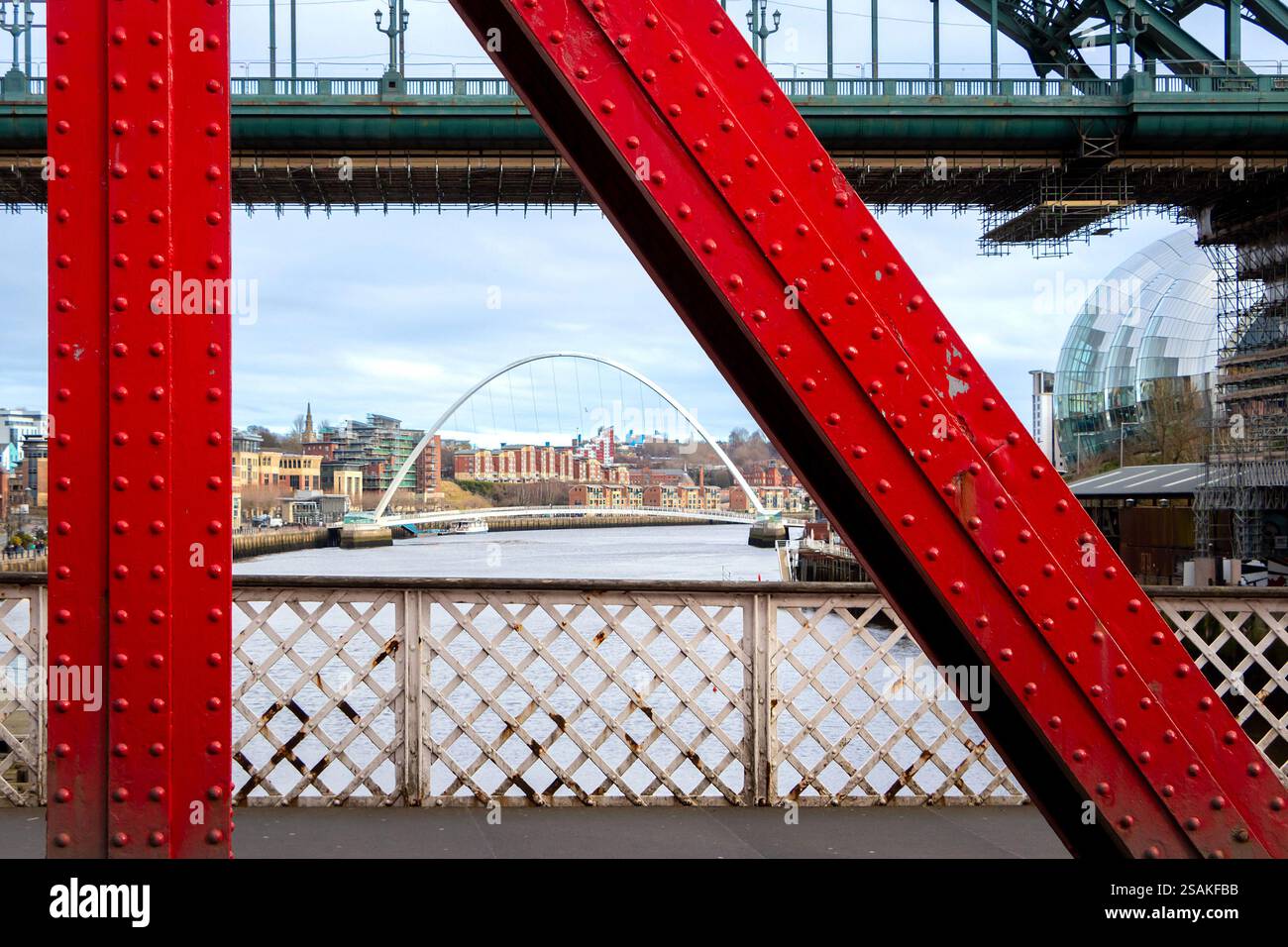 gateshead millennium bridge or blinking eye sage glasshouse through red ...