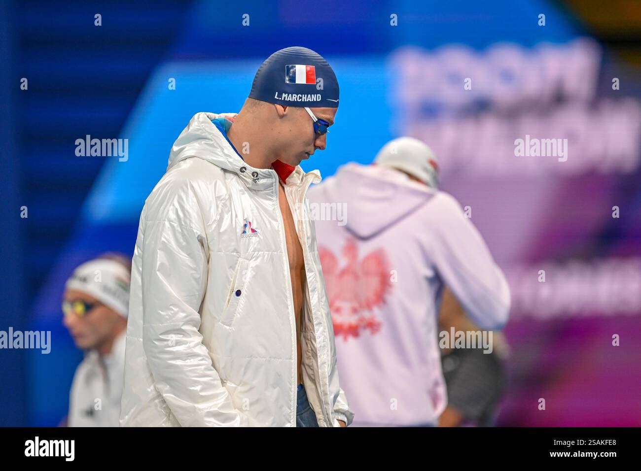 NANTERRE, FRANCE - 30 JULY 2024: Leon Marchand of Team France ahead the ...