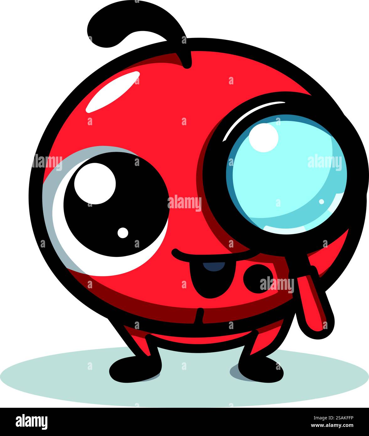 Cute red ladybug character with magnifying glass vector illustration ...