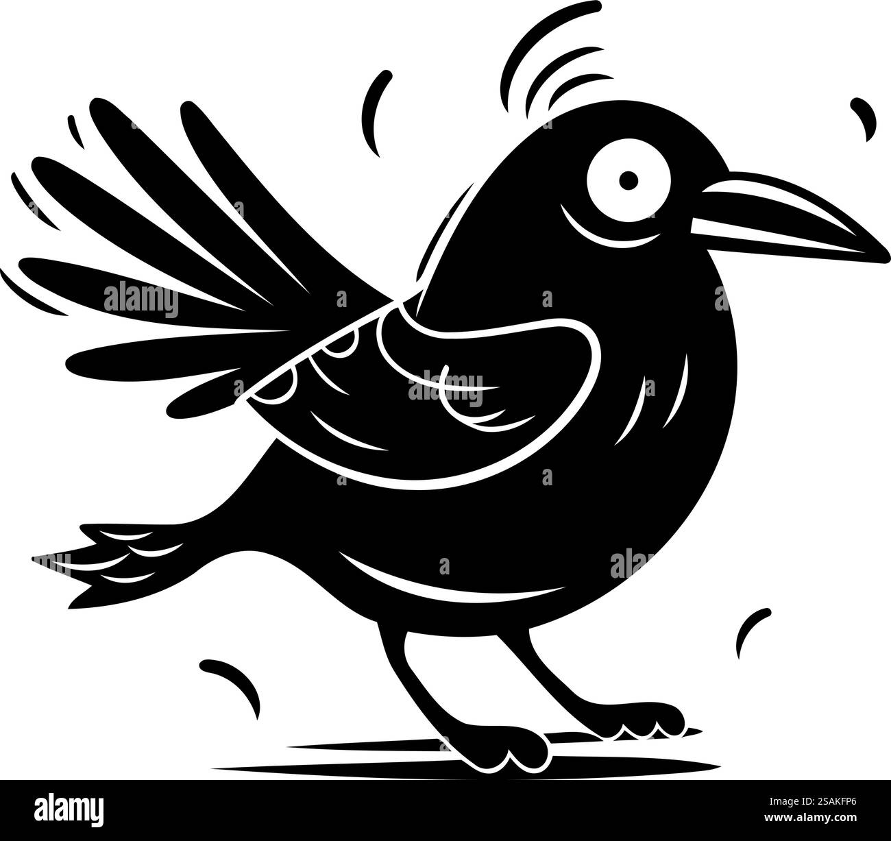 Crow flying in the air. Black and white vector illustration Stock ...