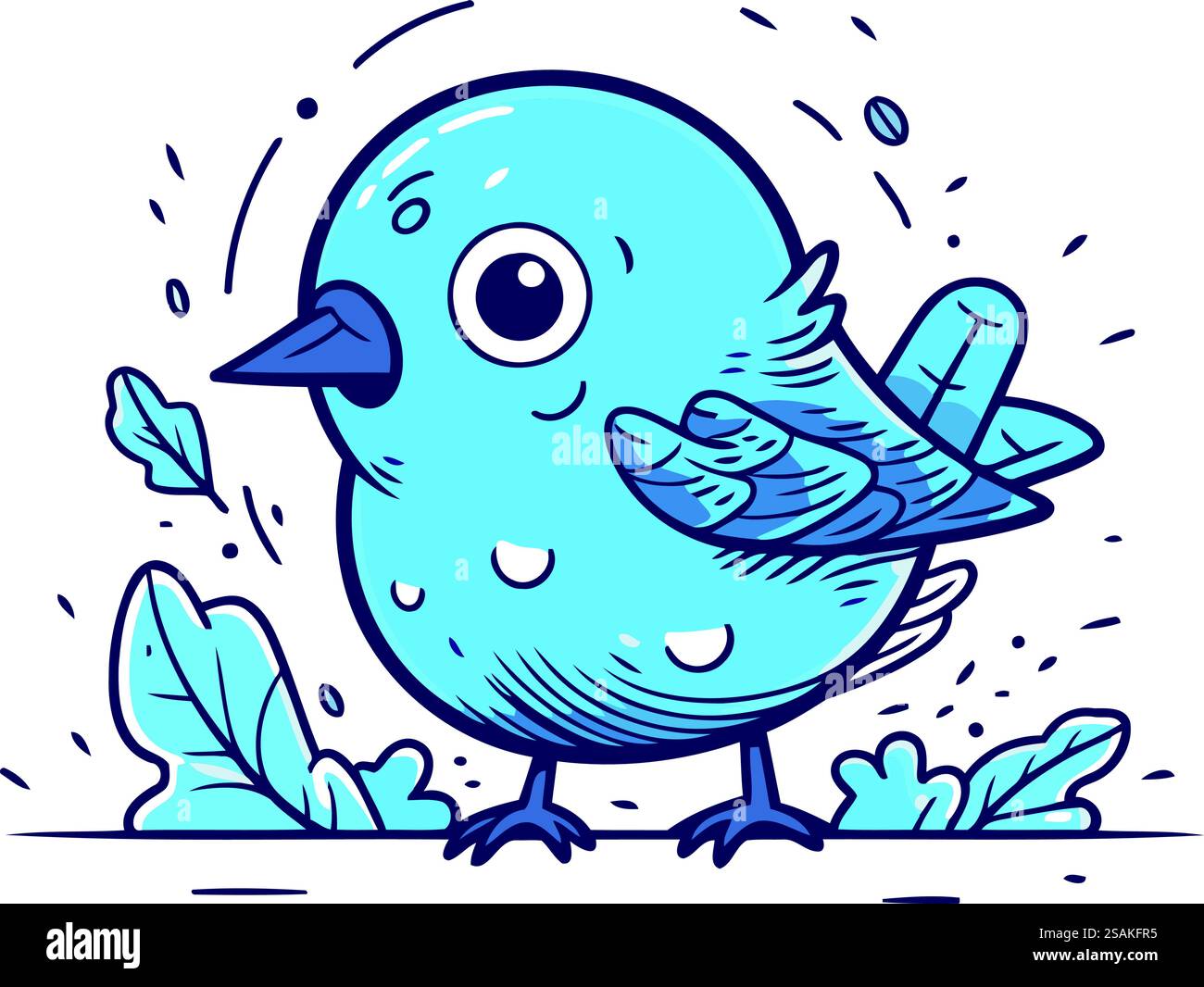 Vector illustration of cute cartoon blue bird on white background with ...