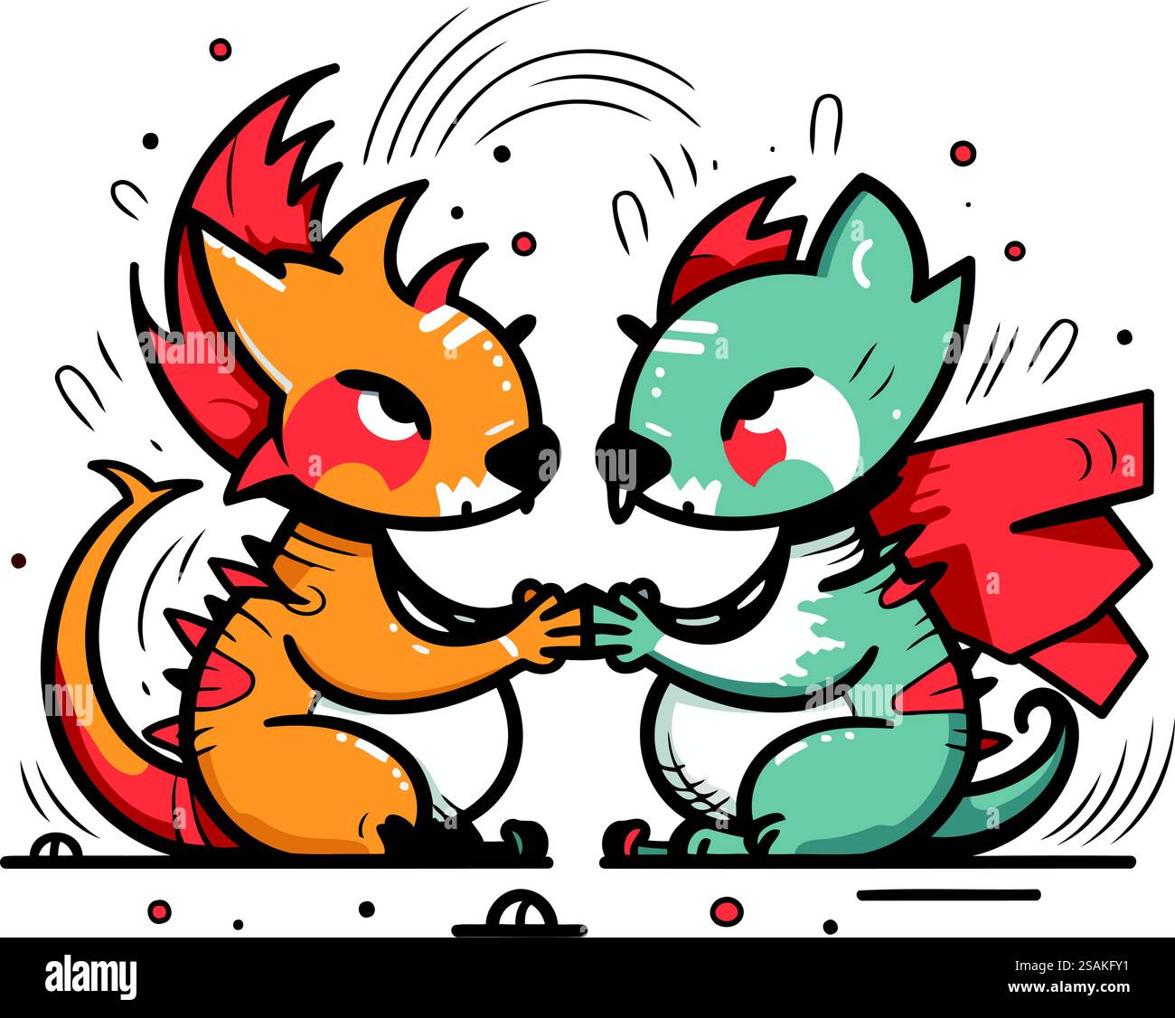 Cute cartoon fox and wolf holding hands. Vector illustration on white ...