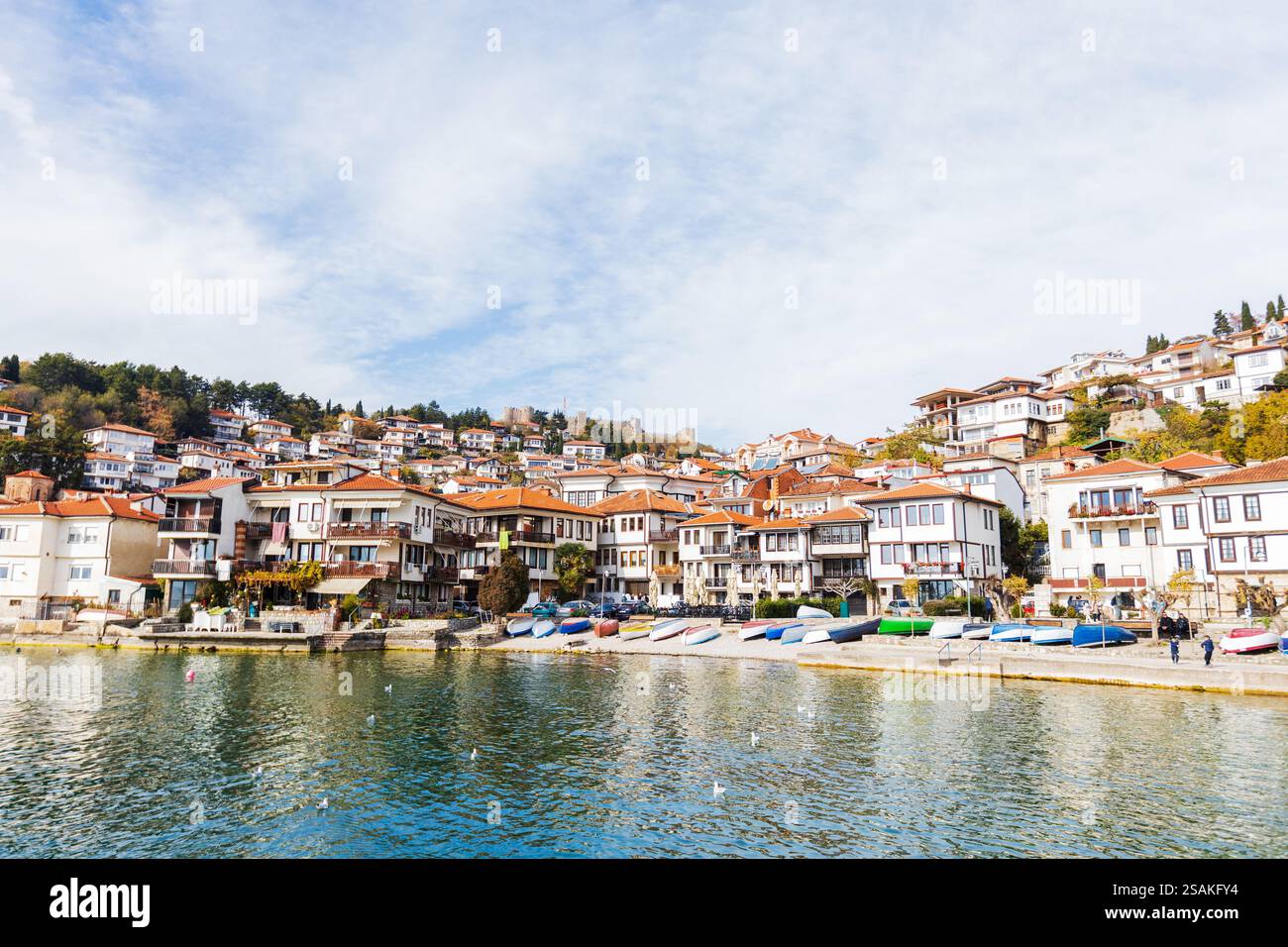 Picturesque view of Ohrid, a historic town nestled on the shores of ...