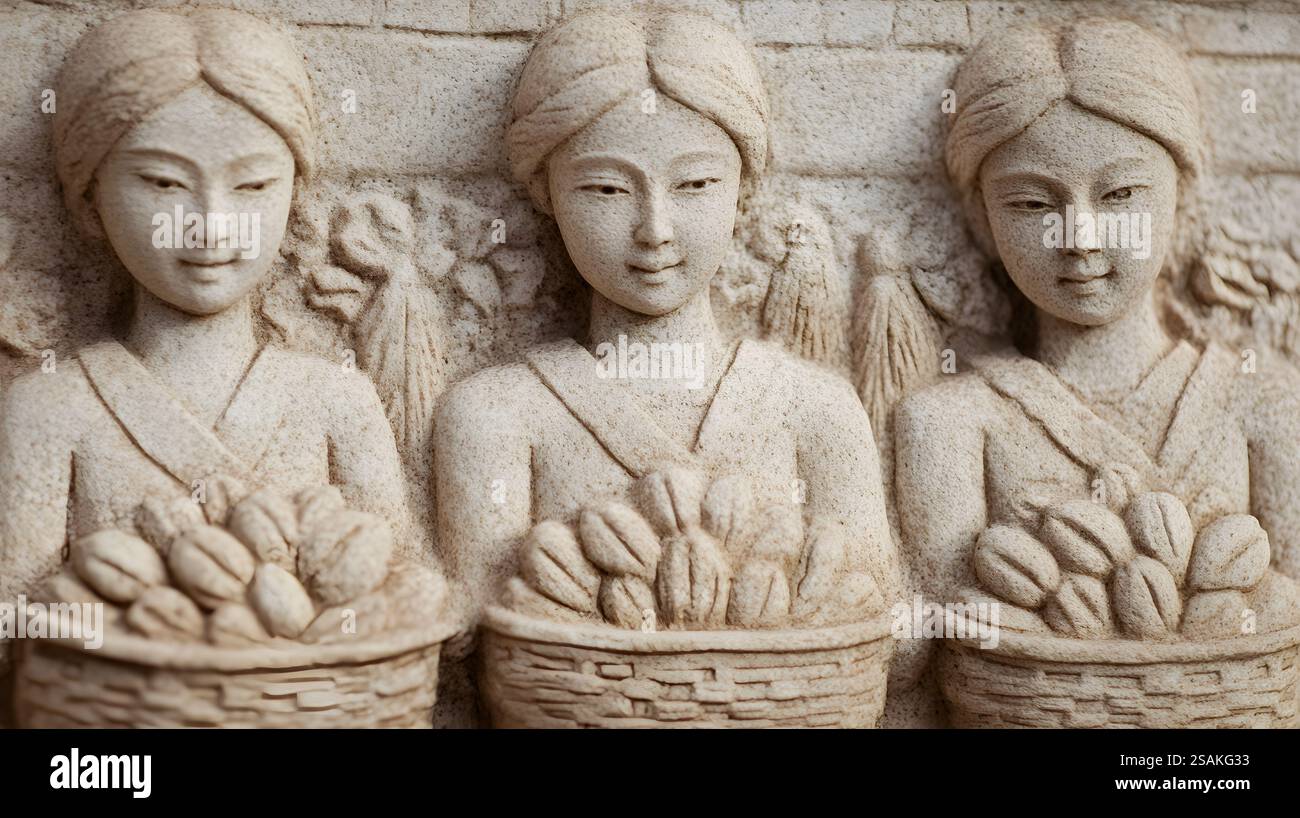 An intricate ancient stone carving depicting the historical ...