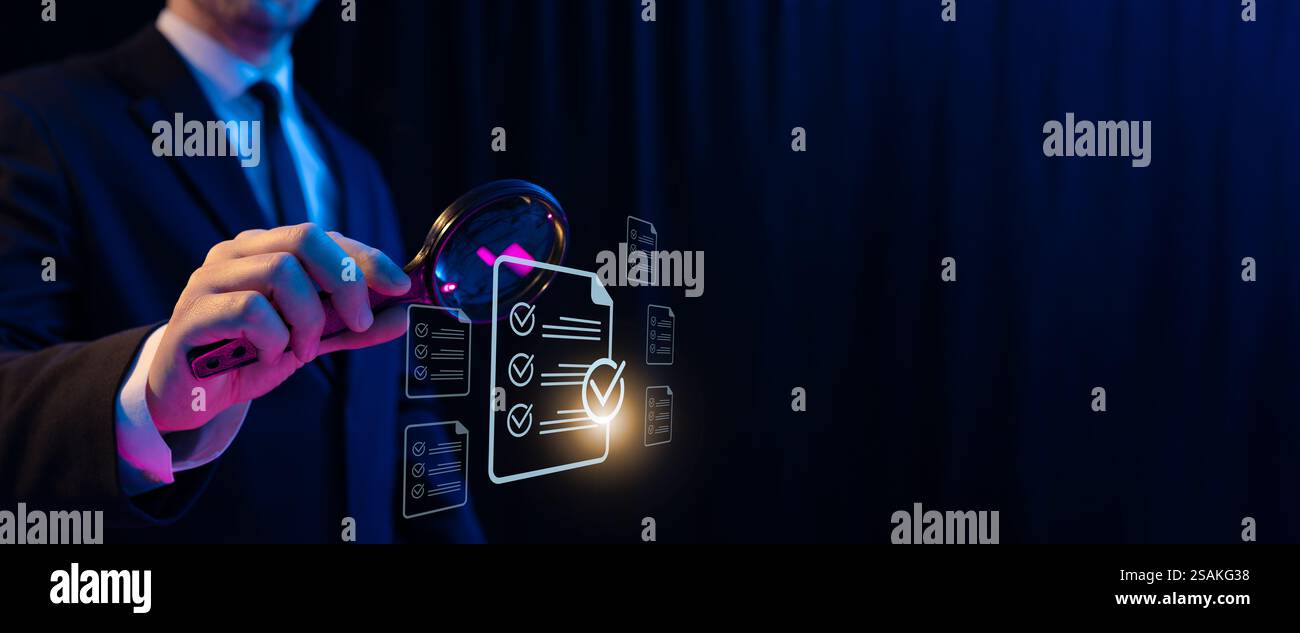 Document review process and quality control concept. Hand holding ...