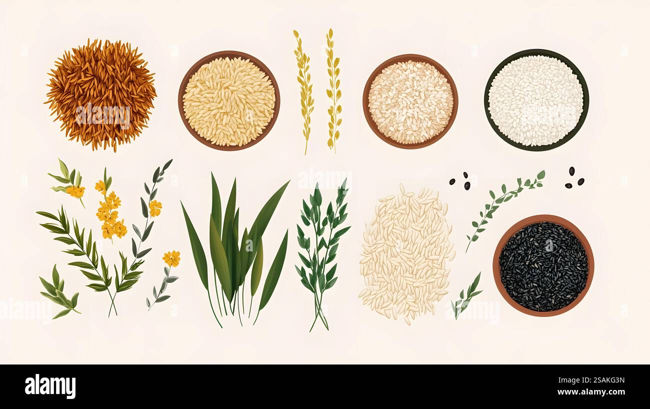 Detailed highlighting the rich diversity of rice varieties, including ...