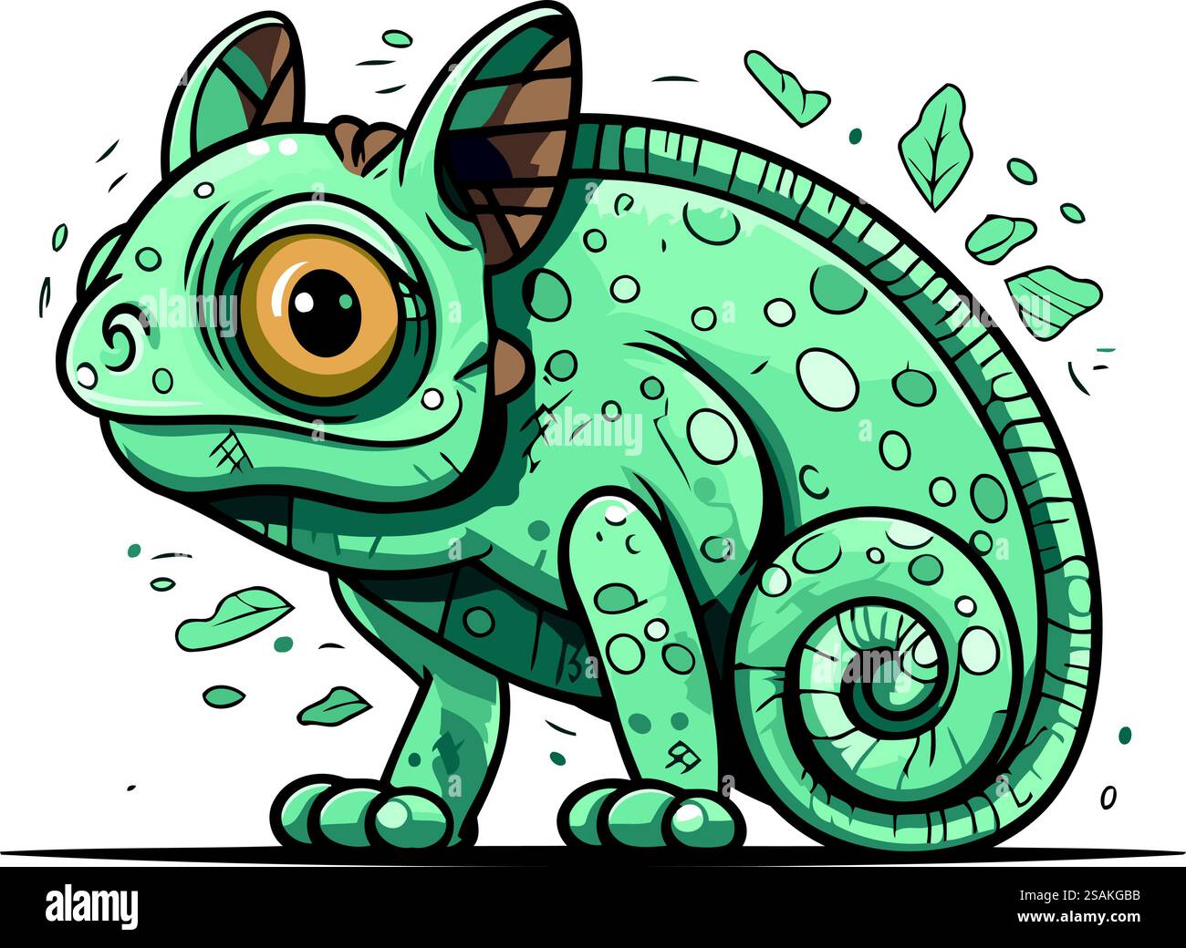 Cute cartoon chameleon. Vector illustration isolated on white ...