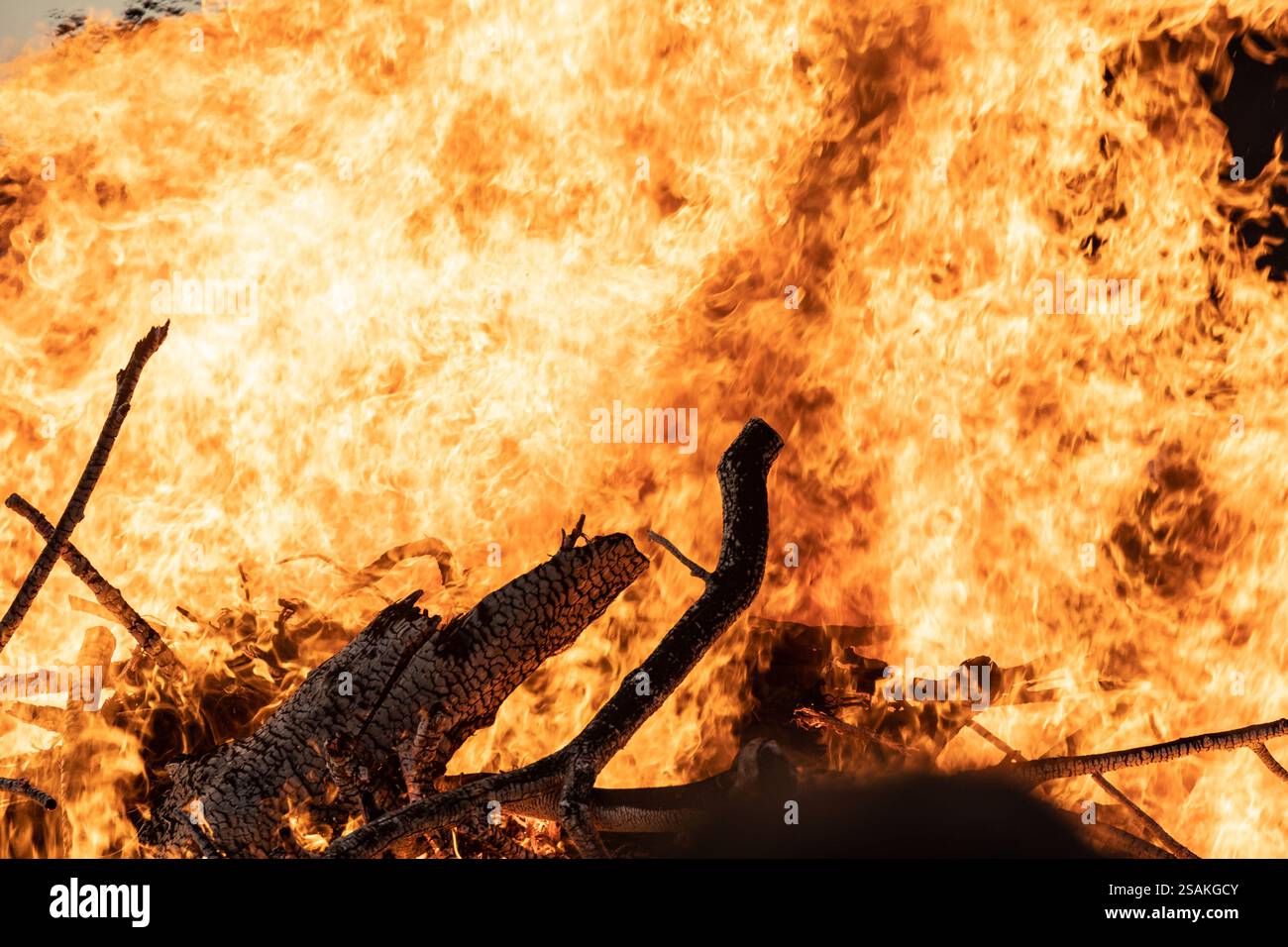 General view of the burning fire during the celebrations ...