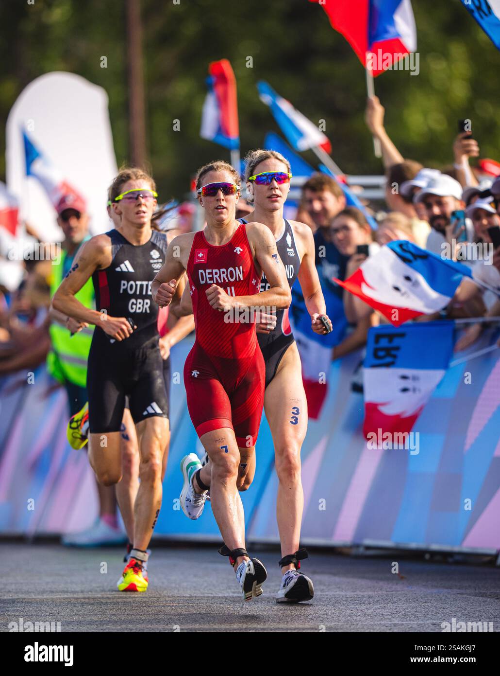 Julie Derron participating in the triathlon at the Paris 2024 Olympic ...