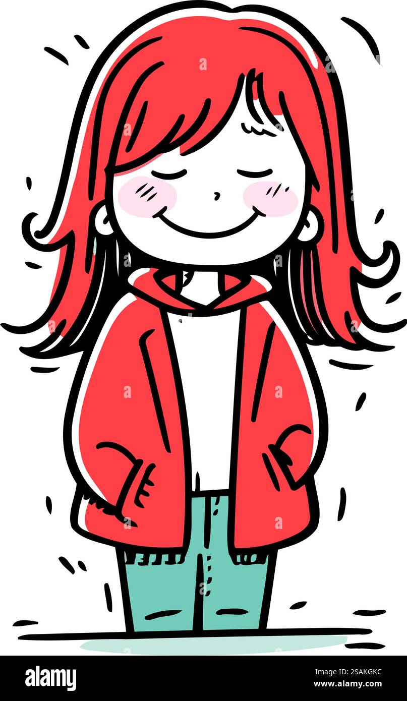 Smiling cartoon girl with long red hair. Vector clipart Stock Vector ...