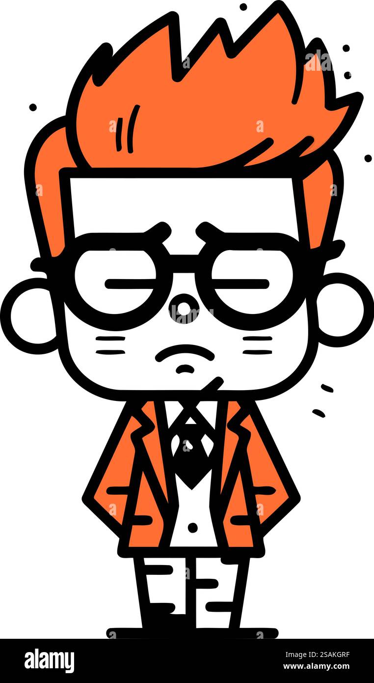 Angry boy cartoon character with glasses and tie. Vector illustration ...