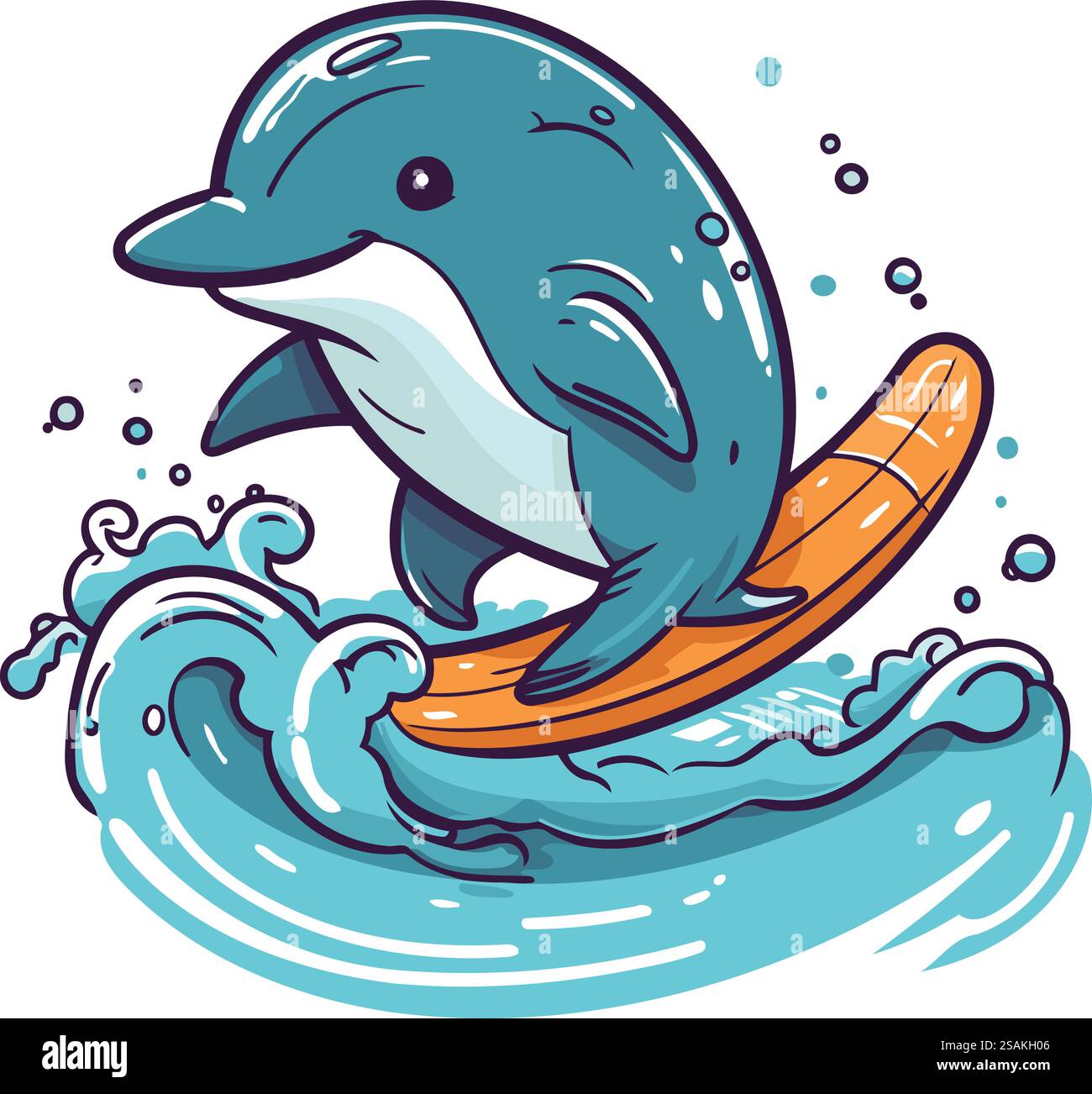 Cute cartoon dolphin jumping out of the water. Vector illustration ...