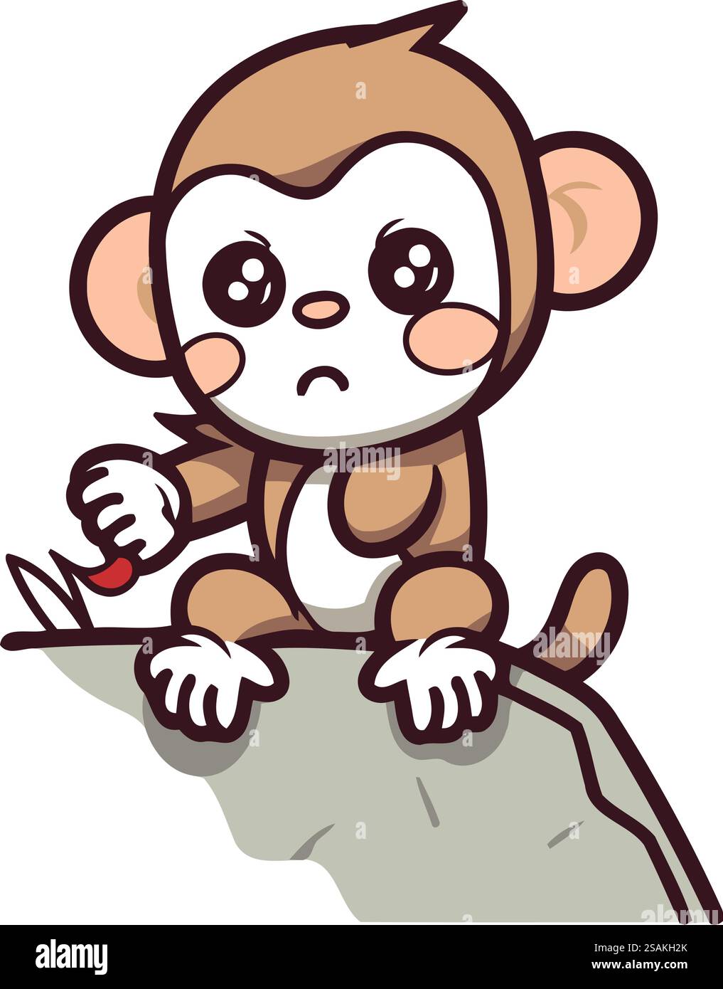 Monkey Sitting on Rock Cartoon Mascot Character Vector Illustration ...
