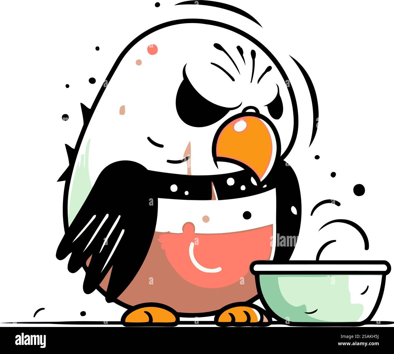 Vector illustration of cute cartoon parrot with a bowl of soup Stock ...