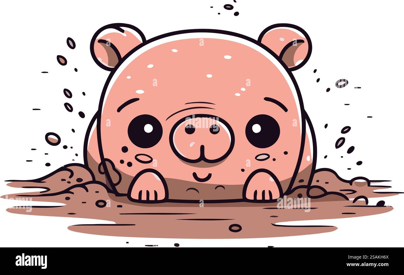 Cute pig in the mud. Vector illustration isolated on white background ...