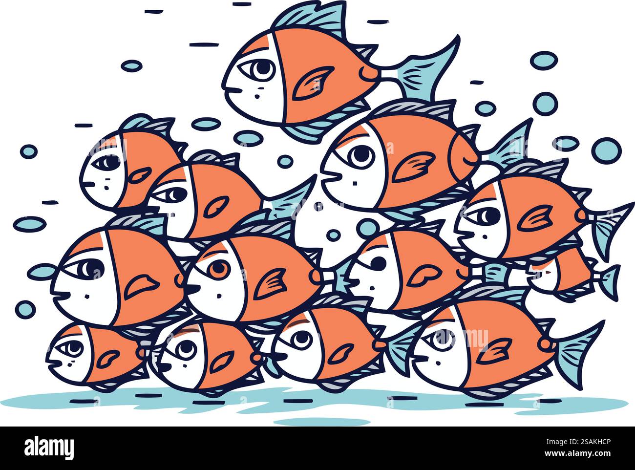 Group of cute fishes in the sea. Vector hand drawn illustration Stock ...