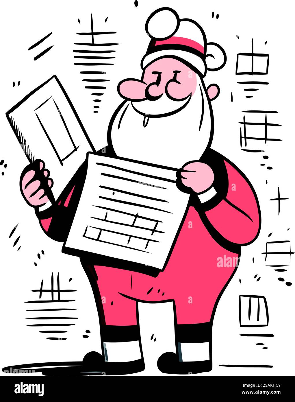 Santa Claus with a list of tasks. Vector illustration in cartoon style ...