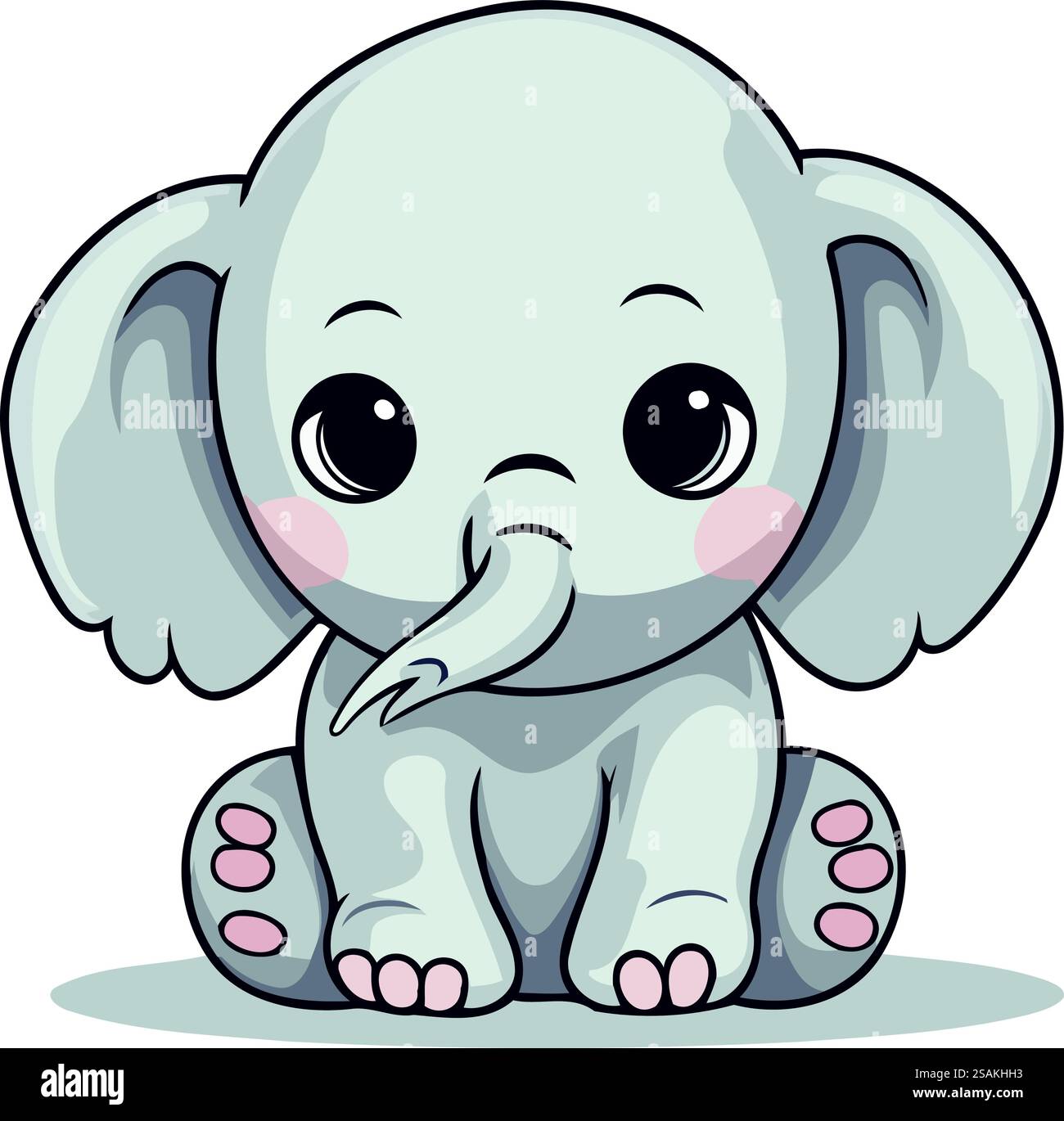 Cute baby elephant isolated on a white background. Vector illustration ...