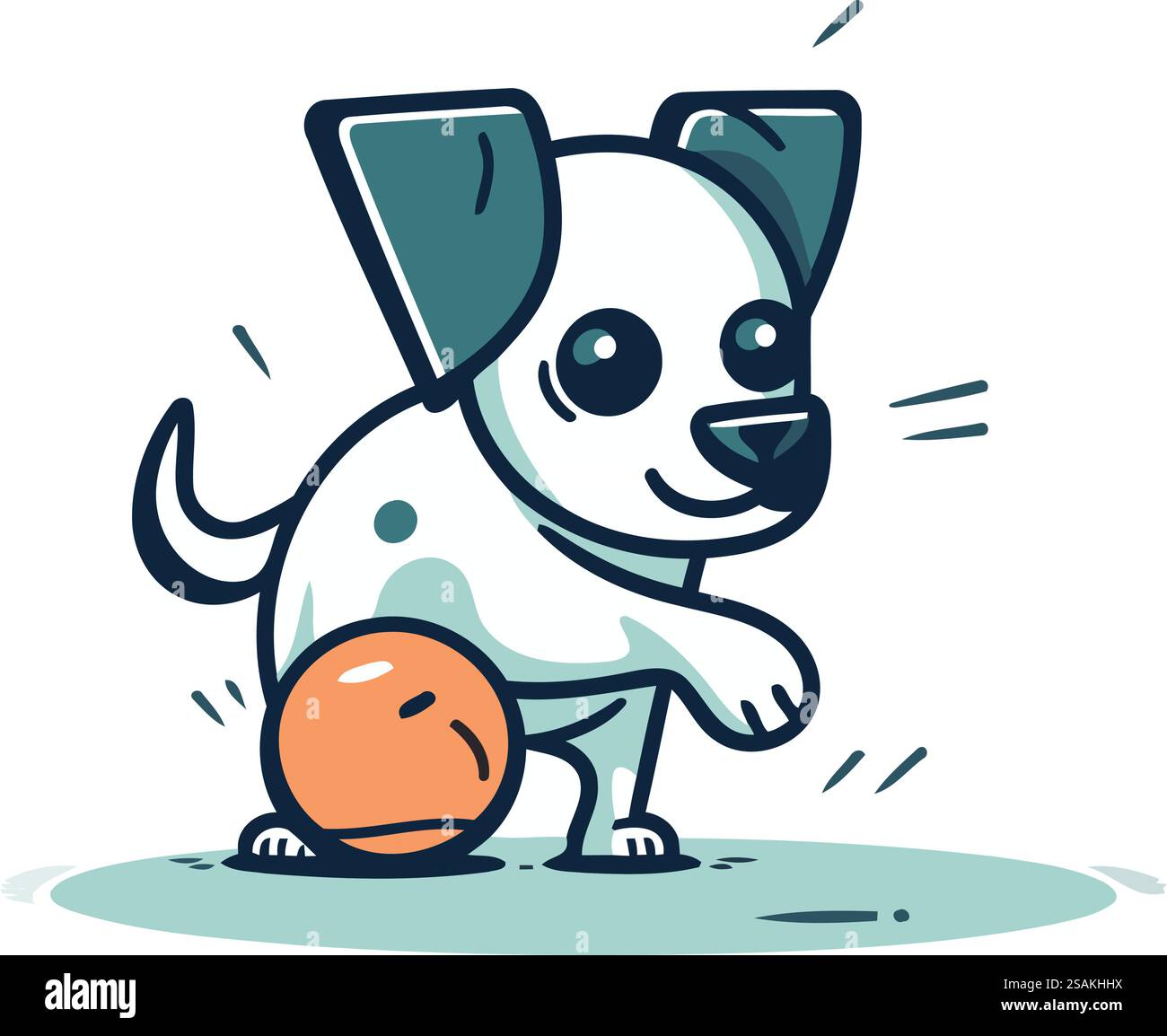 Cute cartoon dog playing with ball. Vector illustration on white ...