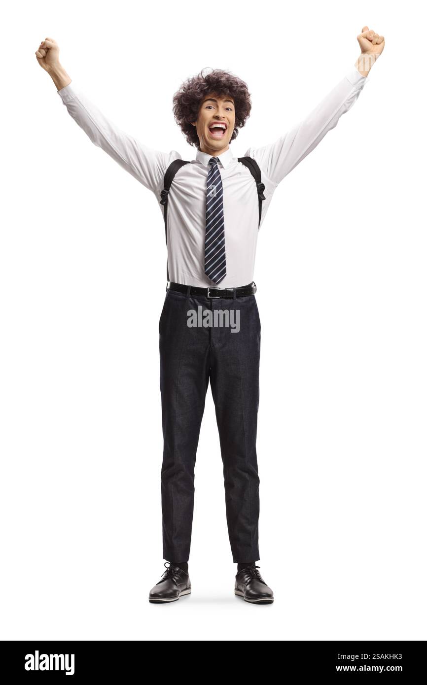 Full length portrait of a happy college student wearing a school ...