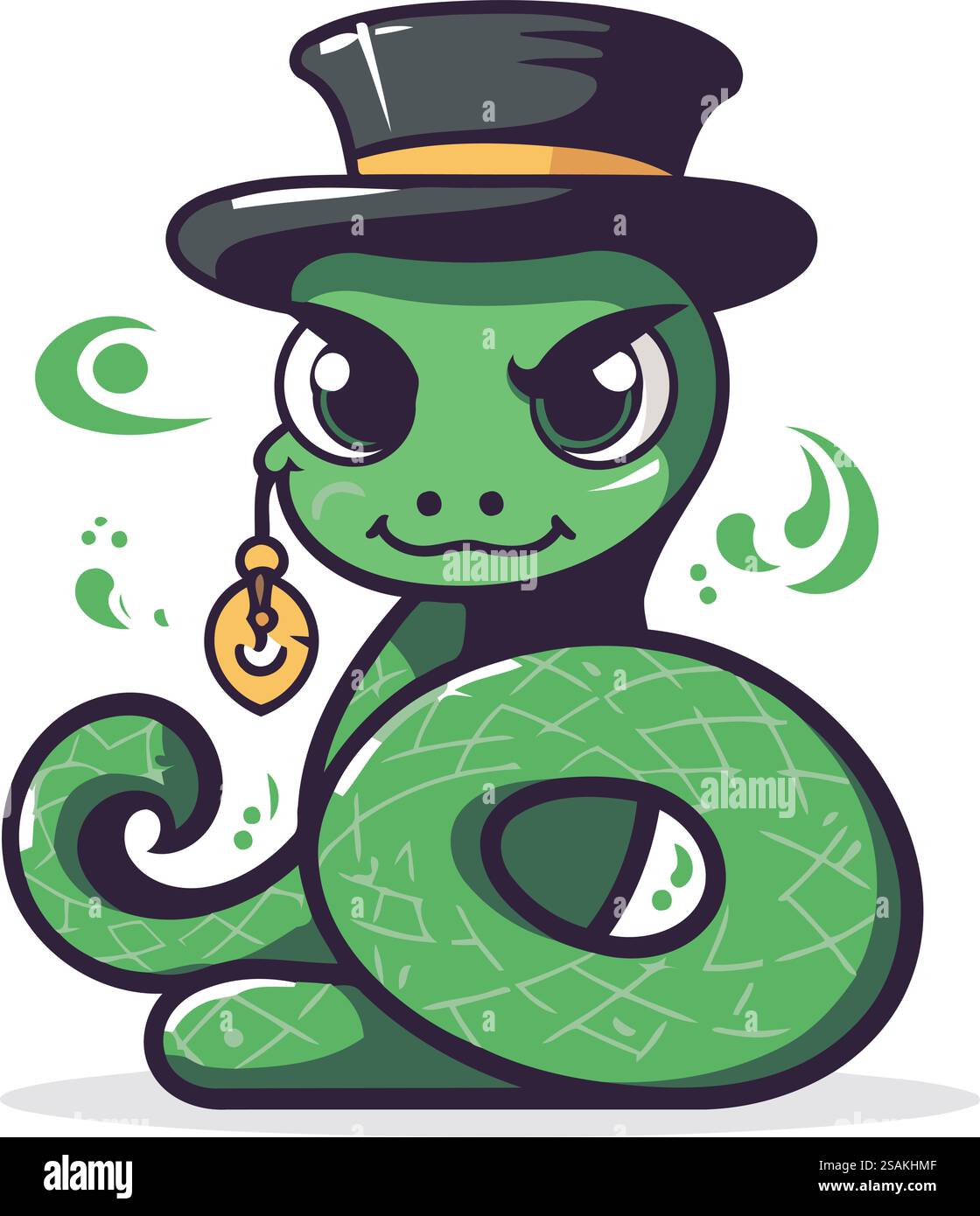 Vector illustration of a green snake in a hat and a ring Stock Vector ...