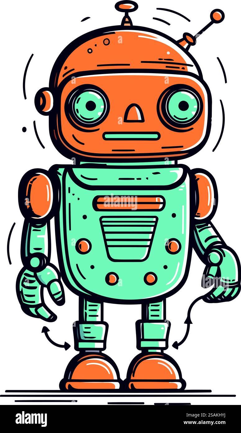 Cute cartoon robot. Isolated on white background. Vector illustration ...