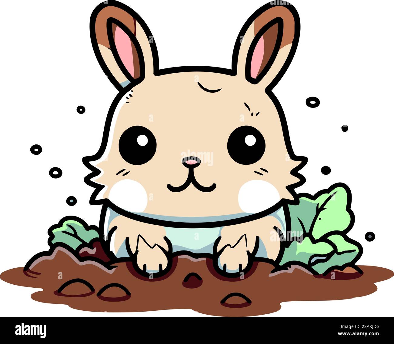 Cute bunny peeking out of the ground. Vector illustration Stock Vector ...