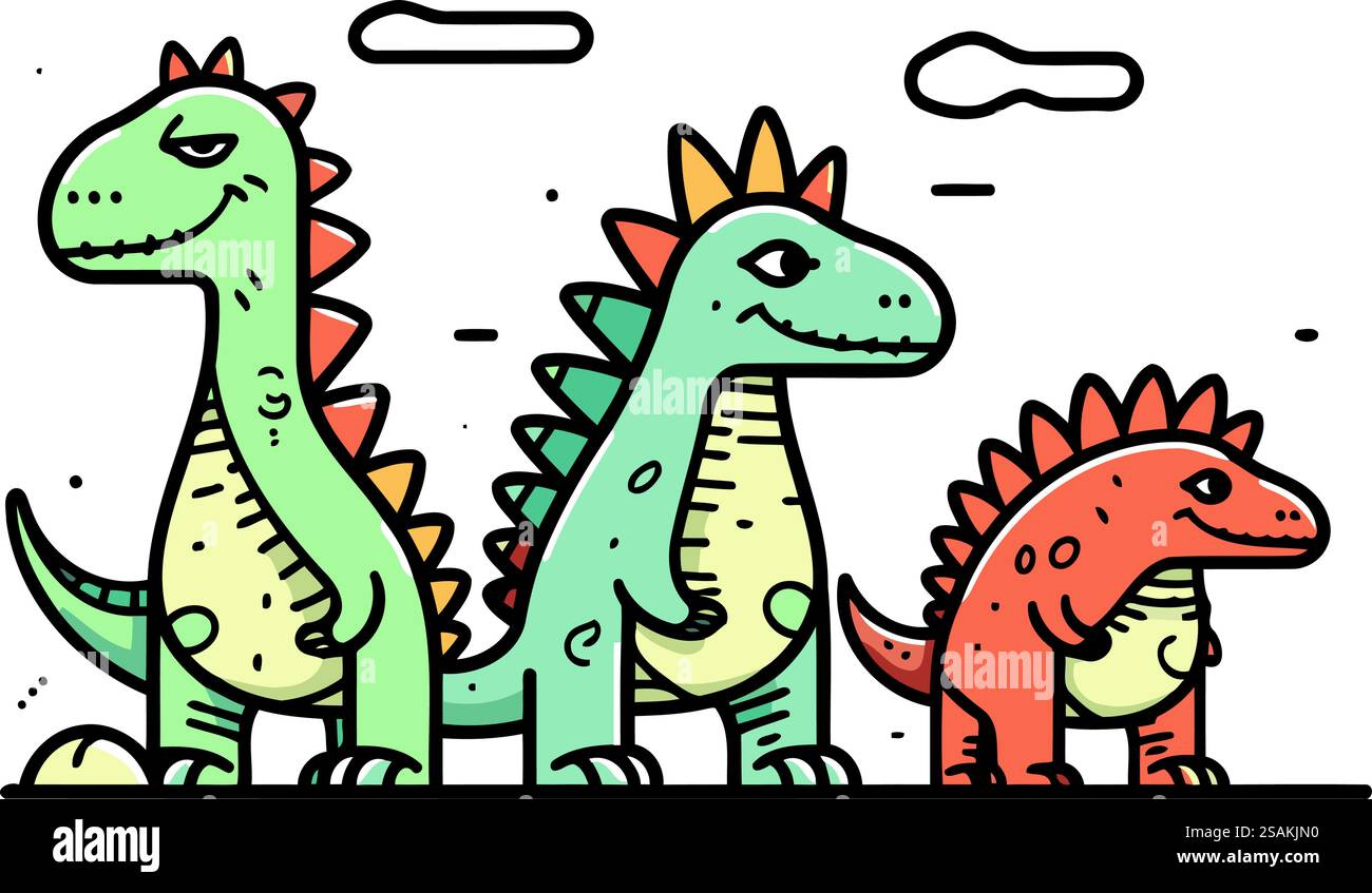 Dinosaur line icon. Cute cartoon dinosaurs. Vector illustration Stock ...