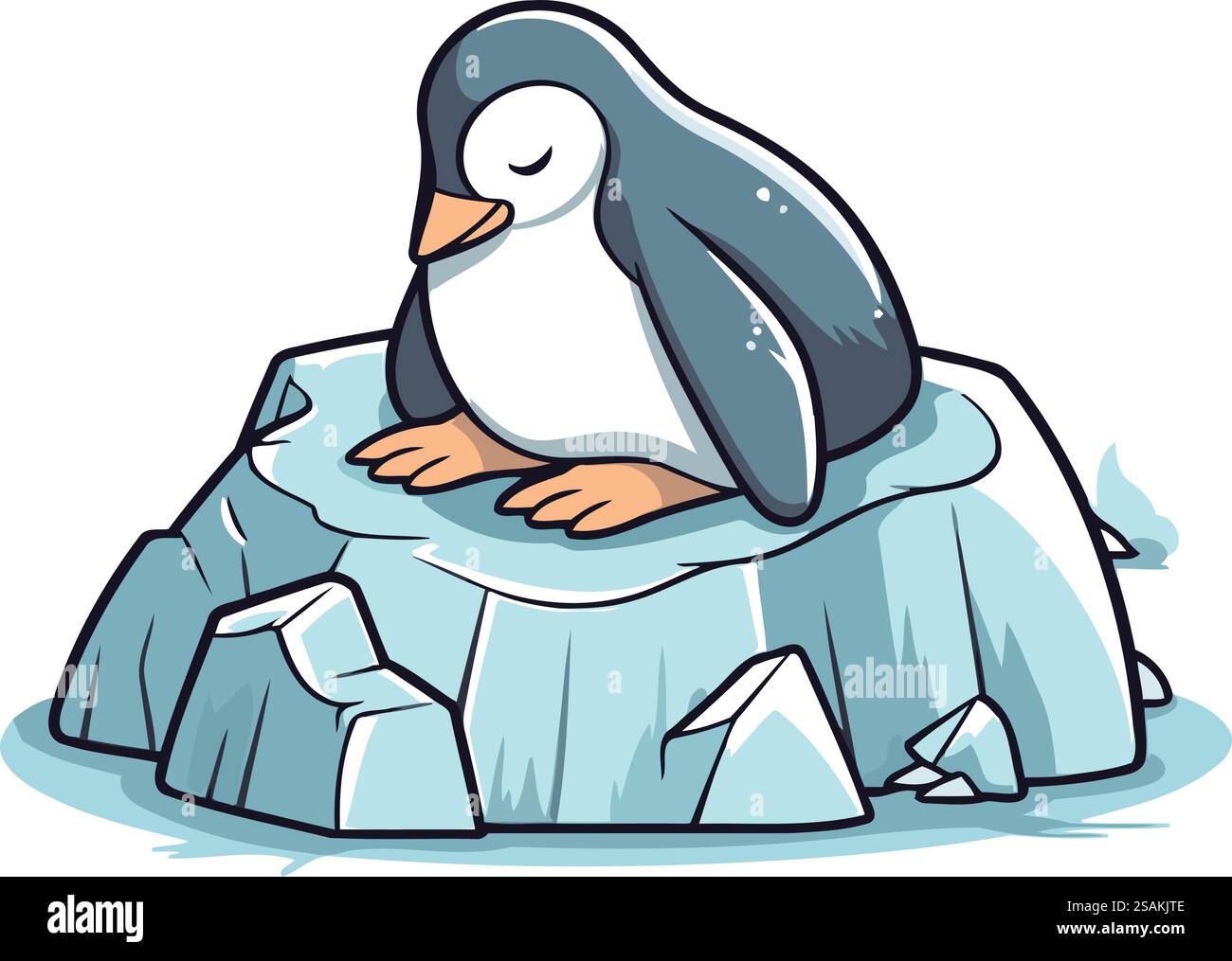 Cartoon penguin sitting on ice floe. Vector illustration Stock Vector ...