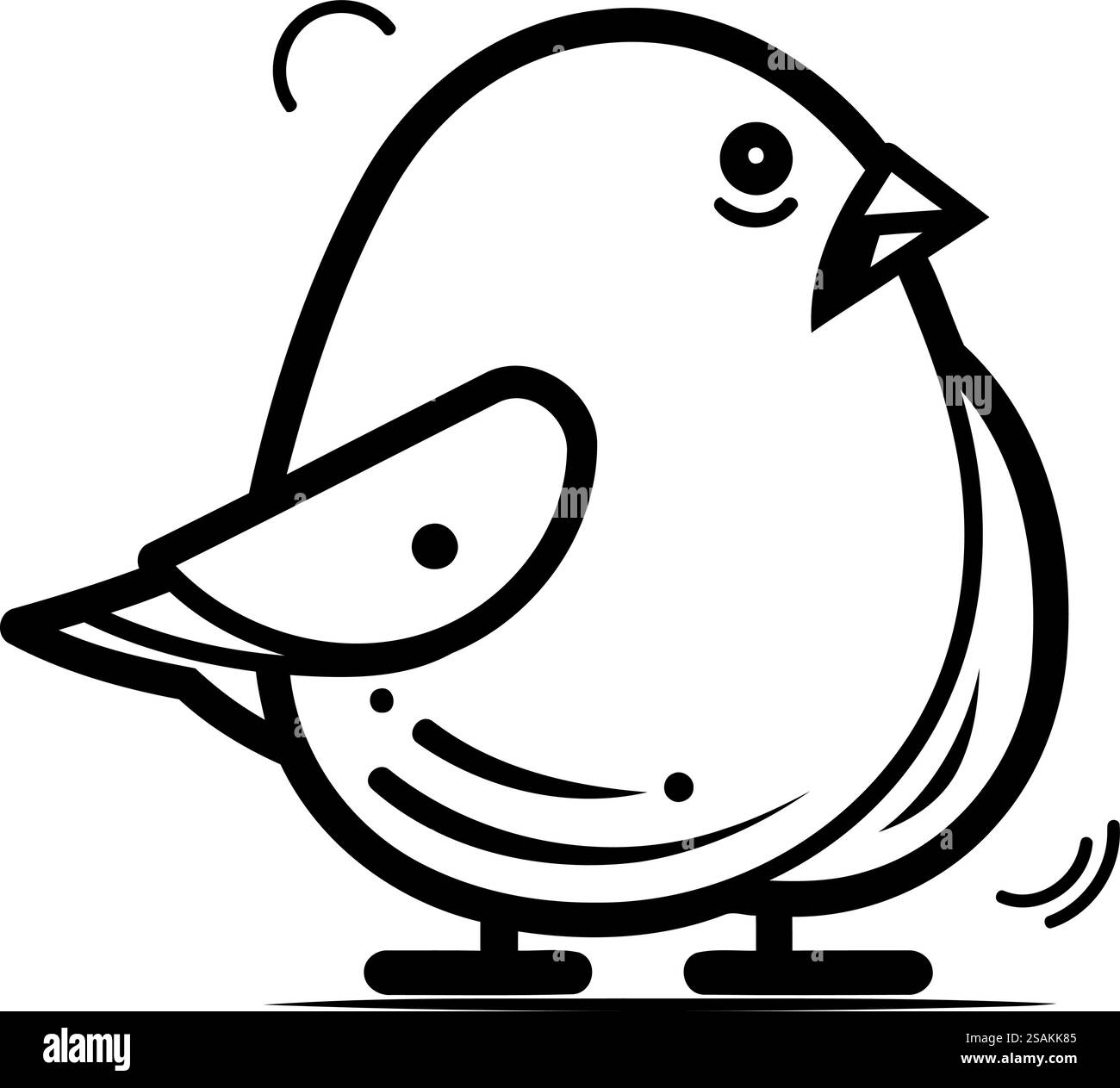 Vector illustration of a cute little bird. Black and white outline ...