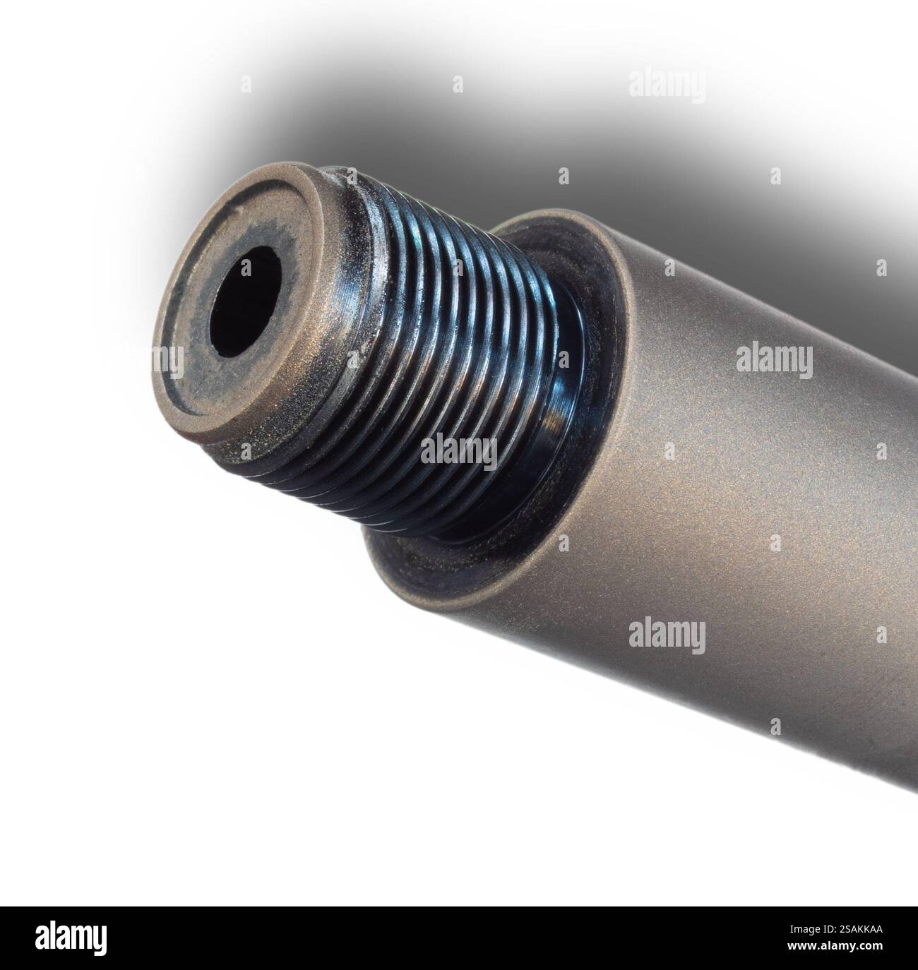 Shadow behind the threads on the muzzle of a gun that is isolated and ...