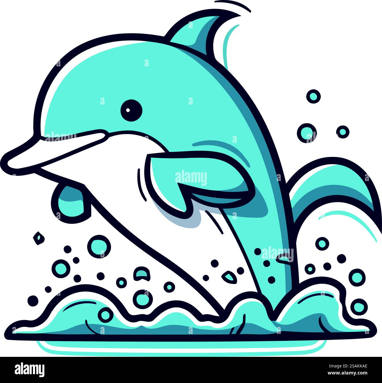 Cute cartoon dolphin jumping out of the water. Vector illustration ...