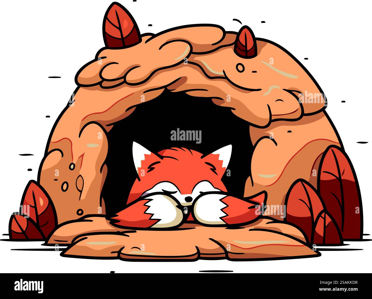 Fox in a cave. Cute cartoon character. Vector illustration Stock Vector ...