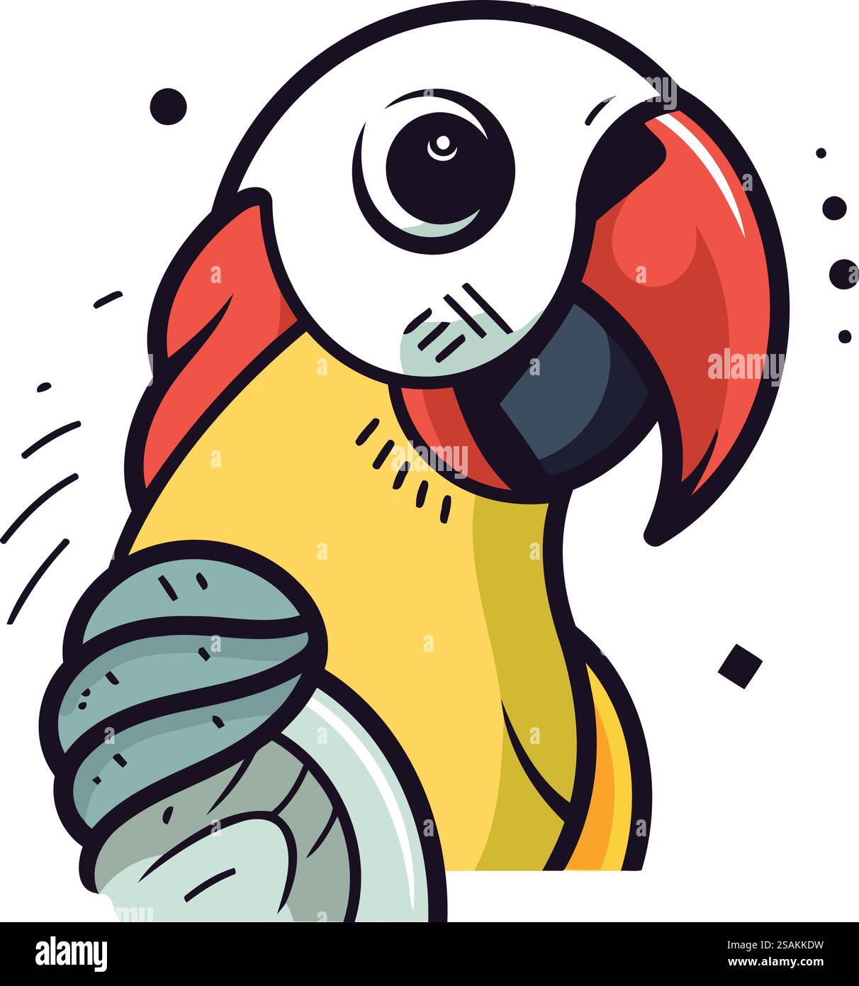 Parrot with shell. Vector illustration in cartoon style. Isolated on ...