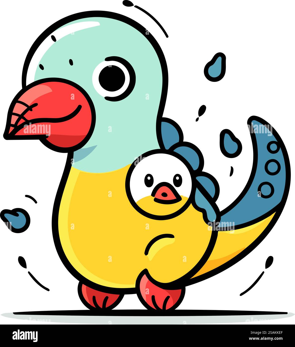 Vector illustration of cute cartoon parrot with baby on its back Stock ...