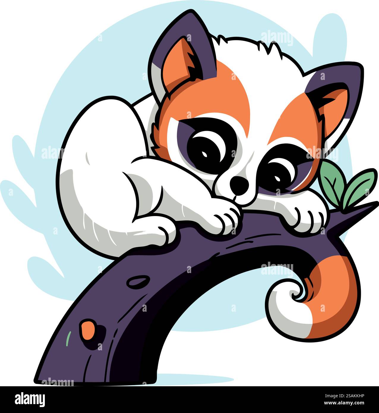 Cute little fox on a tree branch. Cartoon vector illustration Stock ...