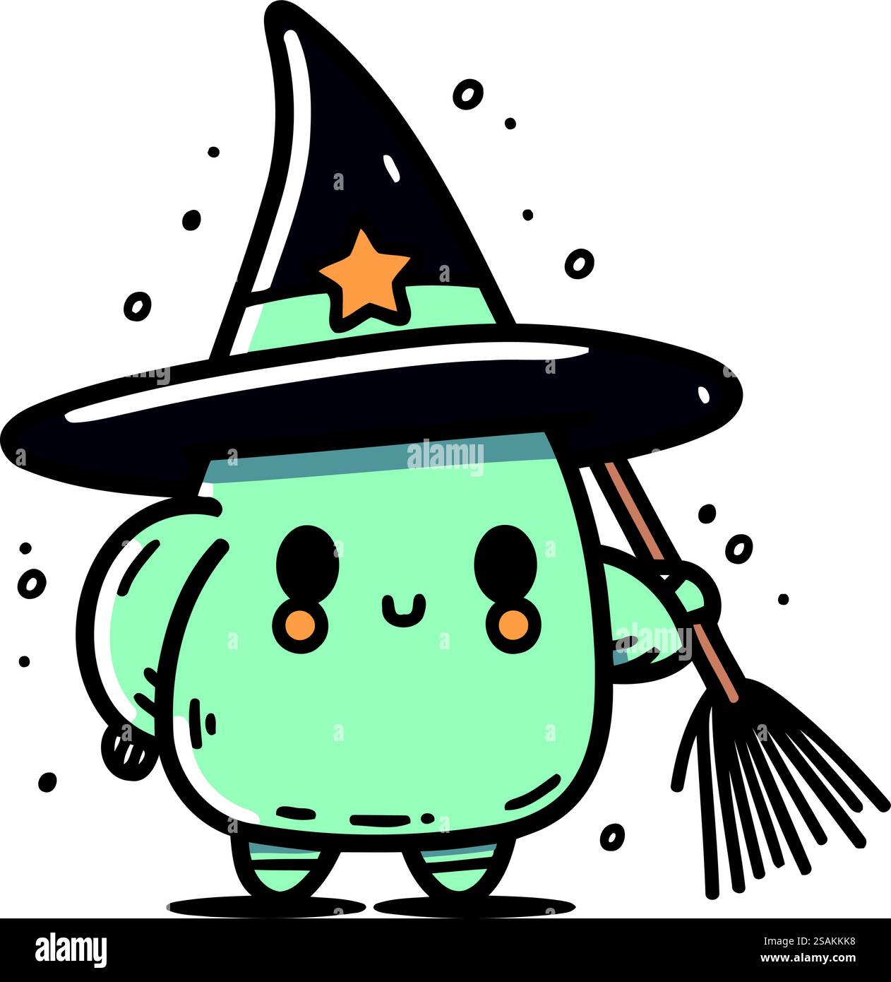 Cute Cartoon Witch Character with a Broomstick Vector Illustration ...