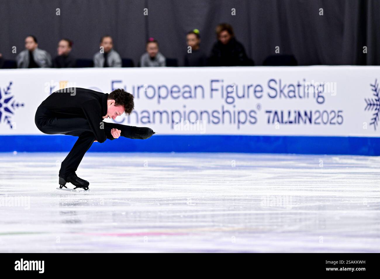 Fedir KULISH (LAT), during Men Short Program, at the ISU European Figure Skating Championships ...