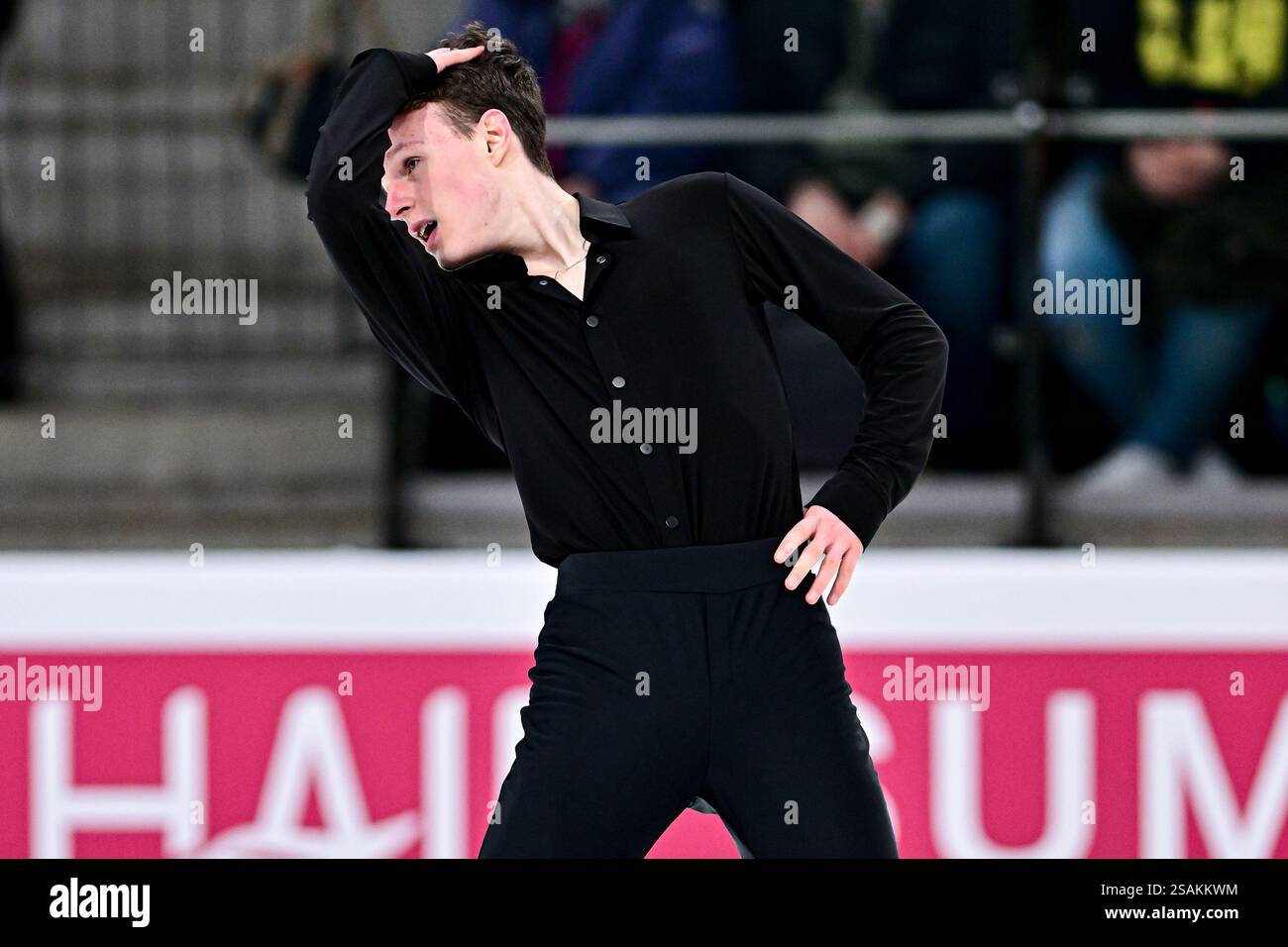 Fedir KULISH (LAT), during Men Short Program, at the ISU European Figure Skating Championships ...