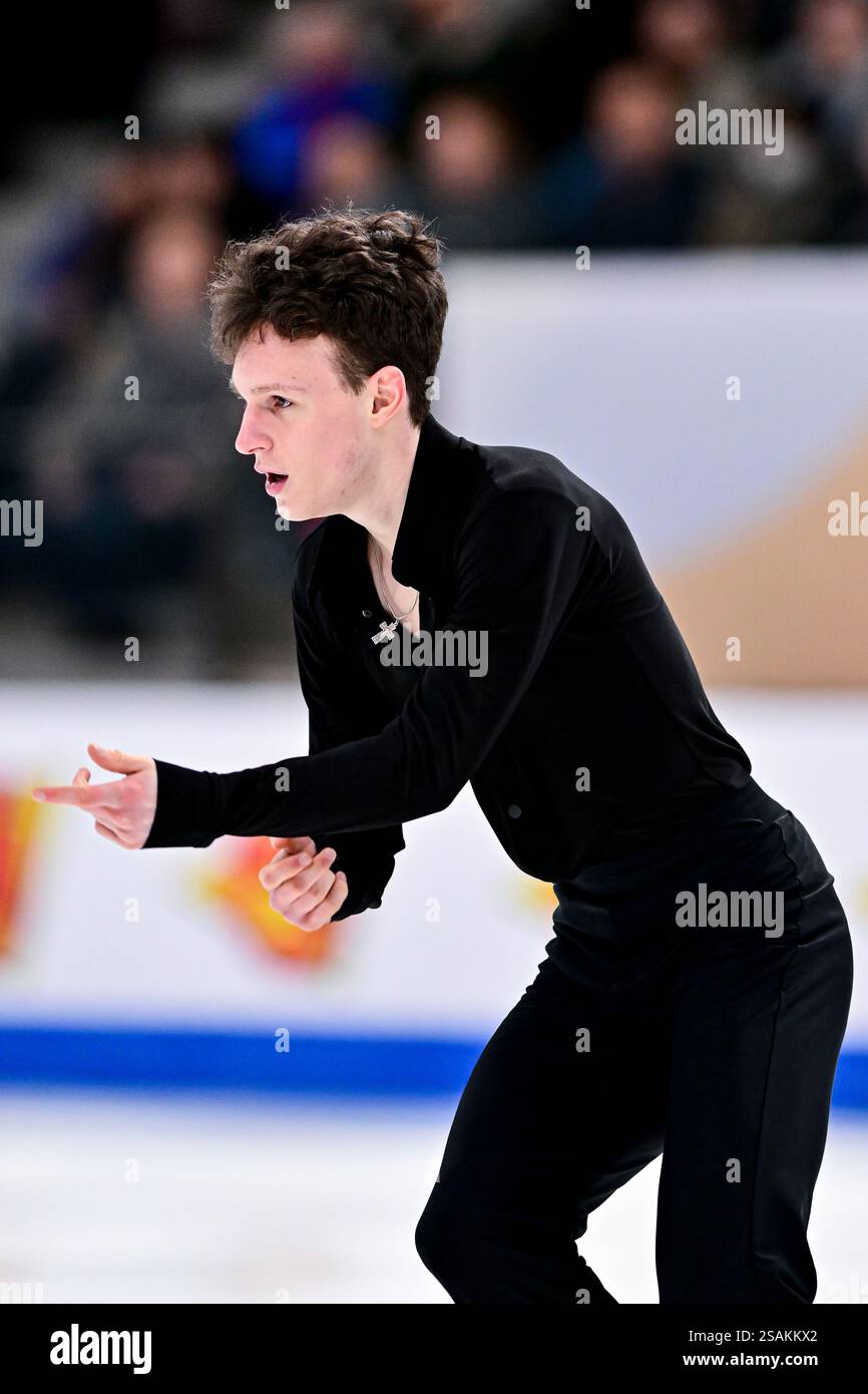 Fedir KULISH (LAT), during Men Short Program, at the ISU European Figure Skating Championships ...