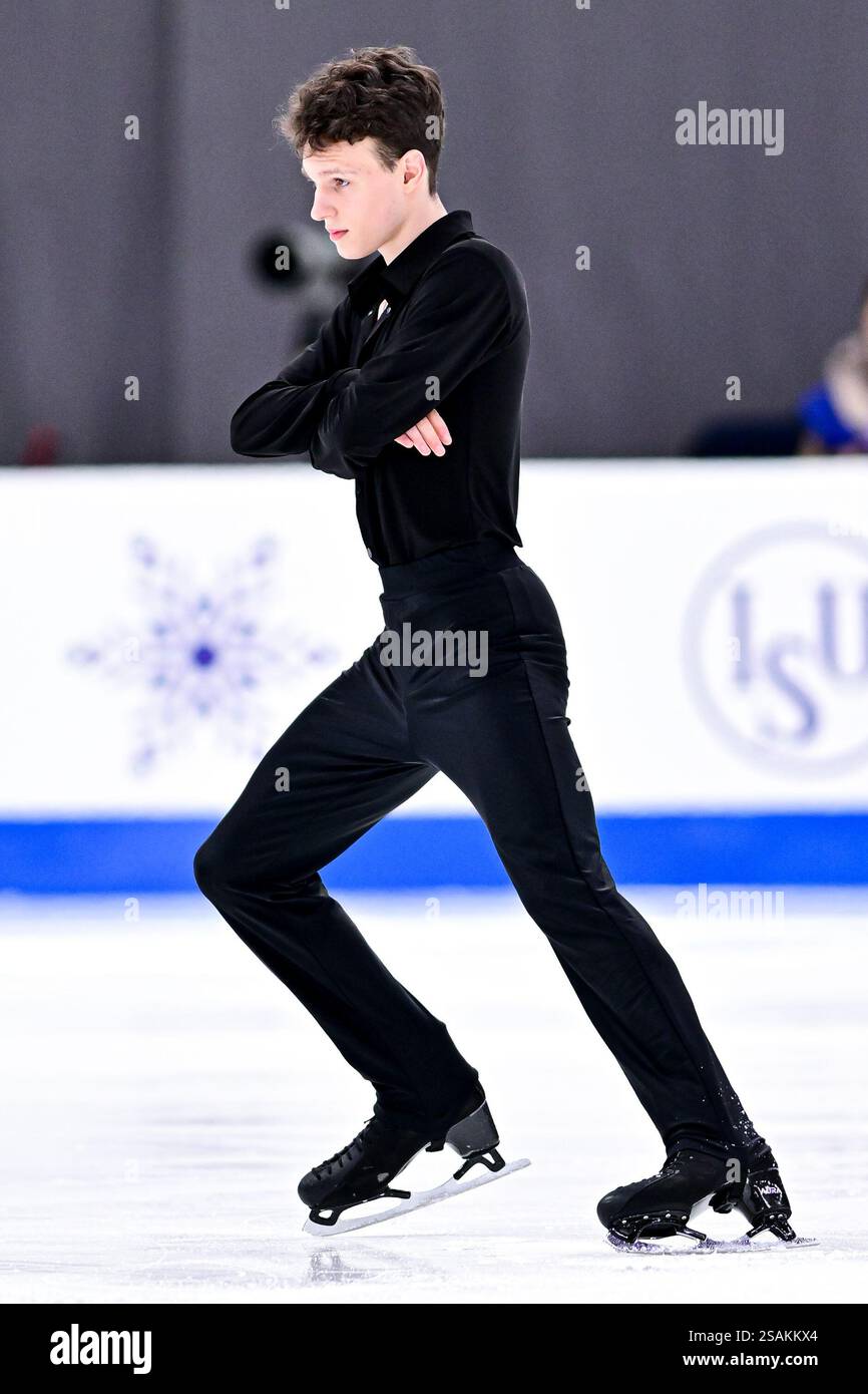 Fedir KULISH (LAT), during Men Short Program, at the ISU European Figure Skating Championships ...