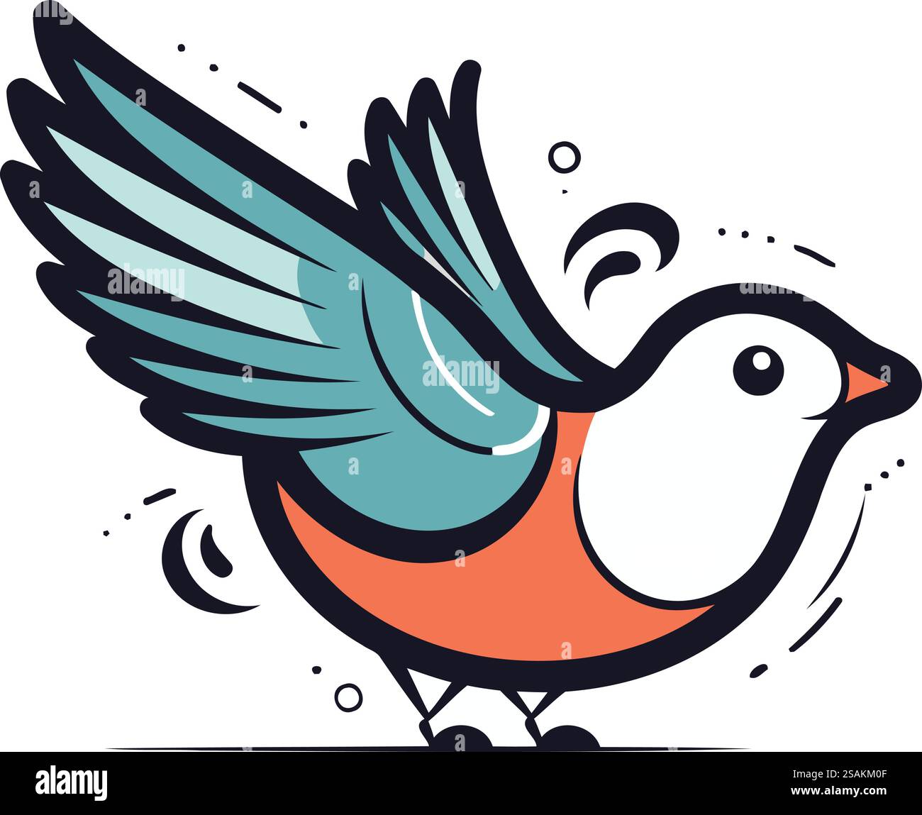 Vector hand drawn illustration of a cute little bird. Line art design ...